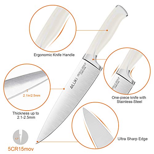 Knife Set,18 Piece Kitchen Knife Set with Block Wooden and Sharpener, Professional High Carbon German Stainless Steel Chef Knife Set, Ultra Sharp Full Tang Forged White Knives Set