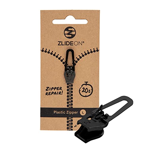 ZlideOn Zipper Pull Replacement - Black, Normal (L) - 5B - Instant Zipper Replacement Slider for Plastic Zippers