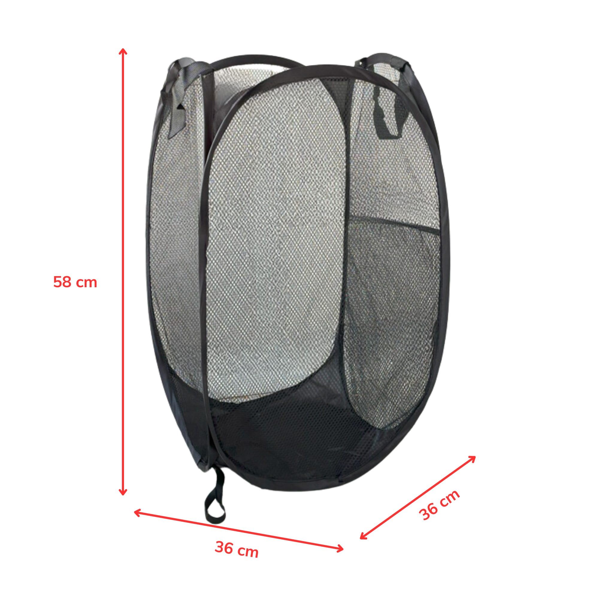 Collapsible Portable Mesh Laundry Storage Hamper - Durable, Foldable Closed Clothes Basket | Pop-up Folding Compact Washing Bag for Girl's Rooms, College Dorms, Cruises, or Travel (1PCS, Black)