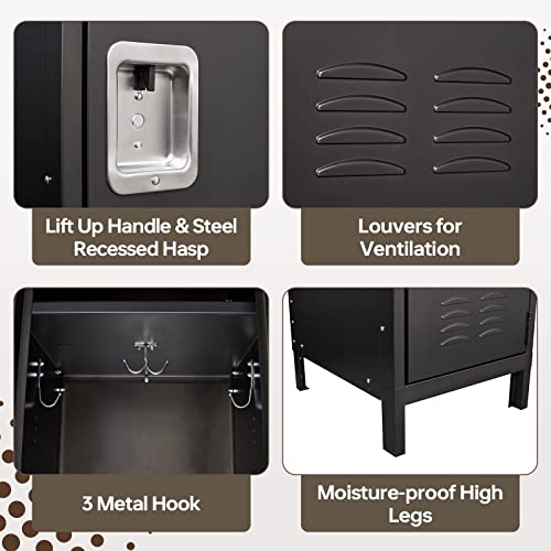 MIIIKO Metal Storage Locker Cabinet with 1 Door, Steel Wardrobe Cabinet with Hanging Hooks, Locker for Bedroom, Home Office, Gym and Changing Room
