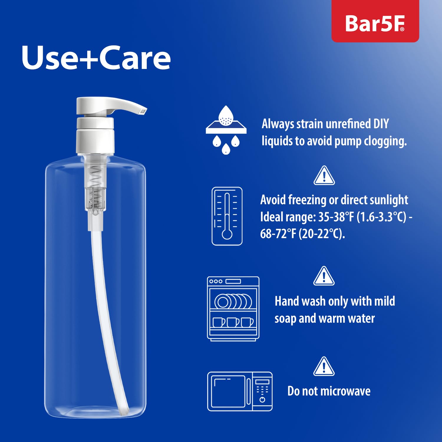 Bar5F Pump Bottle 32-Ounce 1-Liter Empty for Shampoo Conditioner Body Wash Lotion BPA-Free Crystal-Clear
