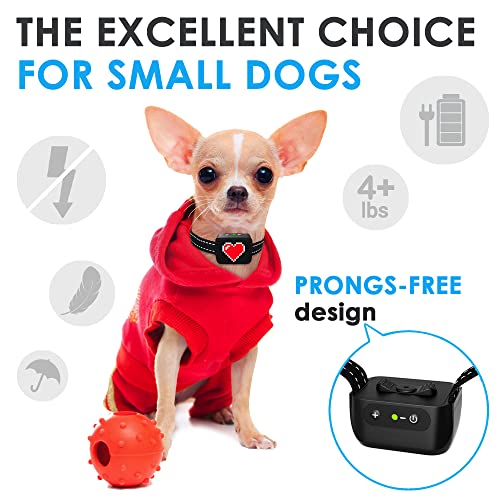 Small Dog Bark Collar Rechargeable - Anti Barking Collar for Small Dogs - Smallest Most Humane Stop Barking Collar - Dog Training No Shock Bark Collar Waterproof - Safe Pet Bark Control Device