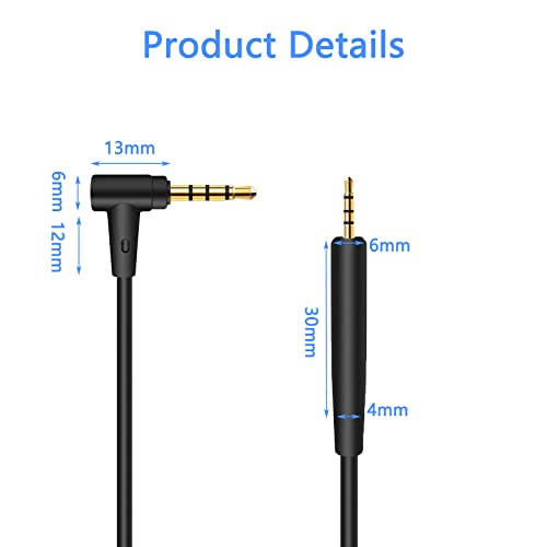 Replacement Audio Cable Cord for Bose QC25, QC35, QuietComfort 25, QuietComfort 35, OE2,OE2i, On-Ear 2 Headphones Inline Mic/Remote Control β Black