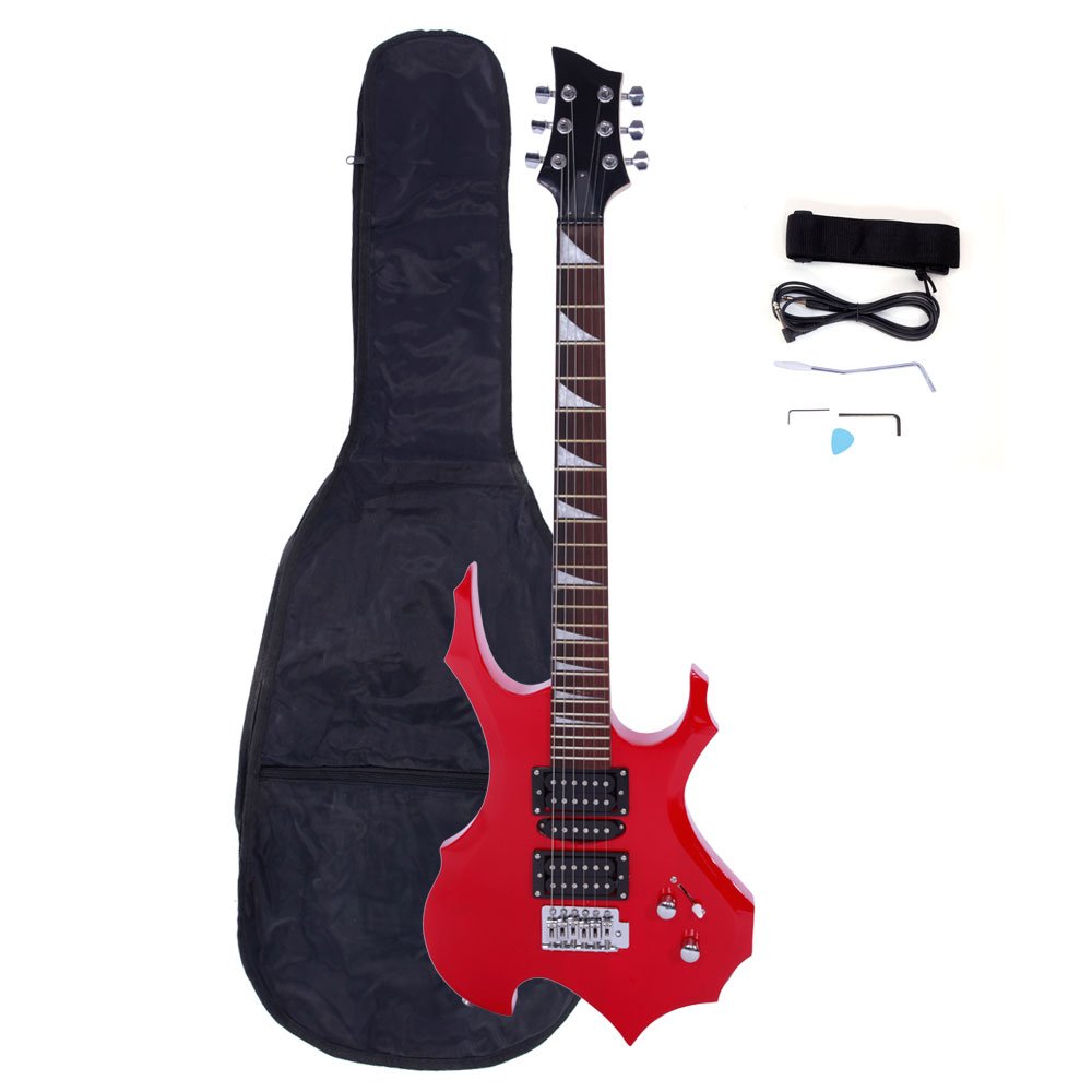 Electric Guitar,Novice Flame Shaped Electric Guitar HSH Pickup Bag,Strap Paddle Rocker Cable Wrench Tool,Affordable & Great Electric Guitars for Beginner Starter (Yellow)