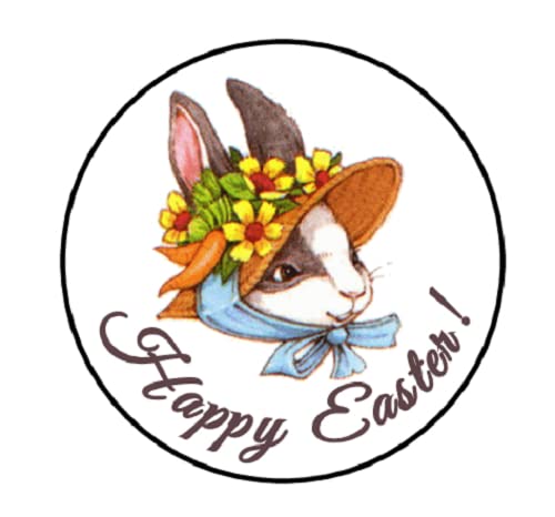 48 pcs Easter Vintage Bunny Easter Bonnetāāāāāāāā Stickers Envelope Seals Labels Round Tags, Stamps Sticker for Gift Cards, Envelopes, Boxes for Holiday, Birthday, Christmas