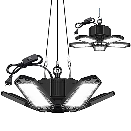 siicaaG 2 Pack LED Plug in Garage Lights, 120W Deformable Garage Ceiling Light 6500K with 5 Adjustable Panels, Bright 12000LM Linkable LED Shop Lights for Garage, Basement, Barn, Warehouse