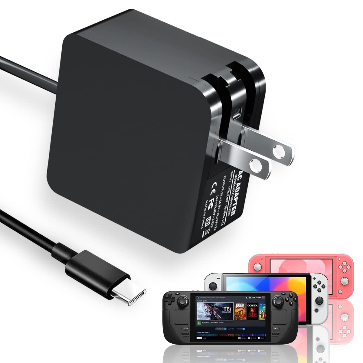45W USB C Charger for Steam Deck and Nintendo Switch,Foldable Power Adapter Supports Super Fast Charging,AC Adapter Compatible with Laptops Tablet