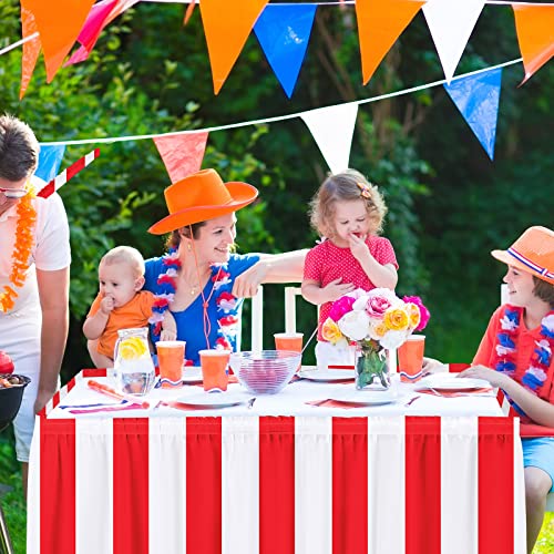 durony 2 Packs Red and White Striped Table Skirt Circus Theme Party Supplies Carnival Table Skirt for Carnival Home Party Decoration, 165 x 30 Inches