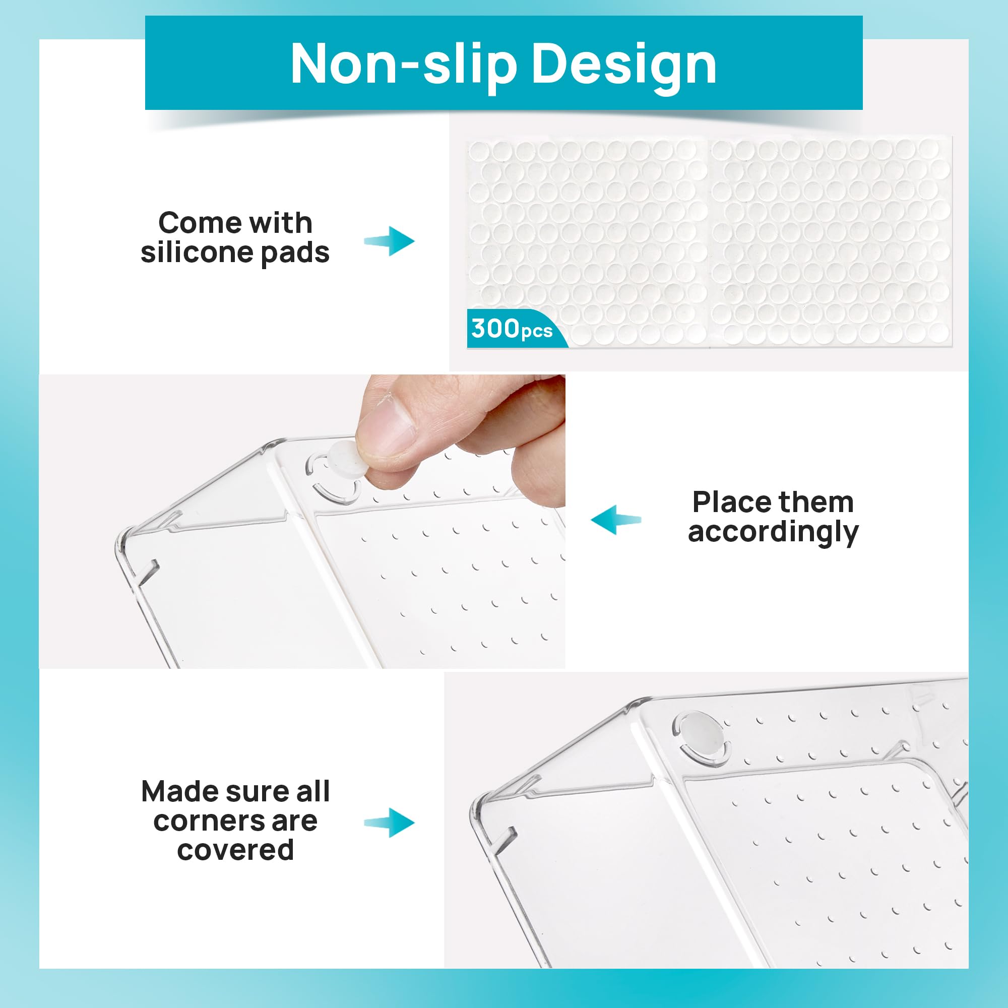 Vtopmart 66 PCS Clear Plastic Drawer Organizers Bins, 4-Size Versatile Bathroom and Vanity Organizer Trays, Non-Slip Storage Containers for Makeup, Jewelries, Bedroom,Kitchen Utensils and Office