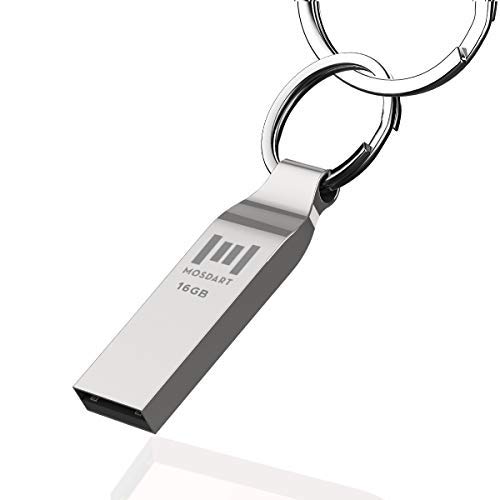 MOSDART Waterproof 16GB USB2.0 Flash Drive, FAT32 Metal Memory Stick with Keychain, for System Back, Data Storage, Silver(Pack of 10)