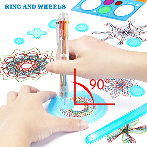 MIMIDOU Spiral Designer Freestyle Design Deluxe Kit, kids drawing aid art design stencil set include multicolored gel pen, spiral shapes and geometric templates 17 pcs.