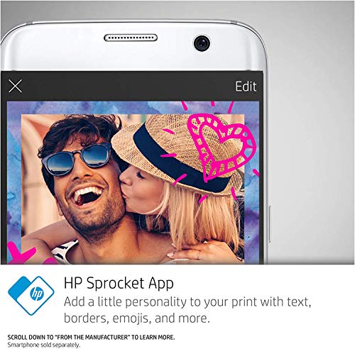 HP Sprocket Plus Instant Color Photo Printer, Print 30% Larger Photos on 2.3x3.4 Sticky-Backed Paper – White (2FR85A)