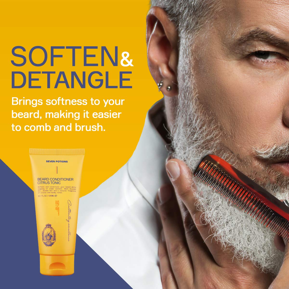 SEVEN POTIONS Beard Conditioner for Men – Prevents Beard Itch and Dandruff – Natural, Vegan, Cruelty Free (Citrus Tonic, 3.4 FL OZ)