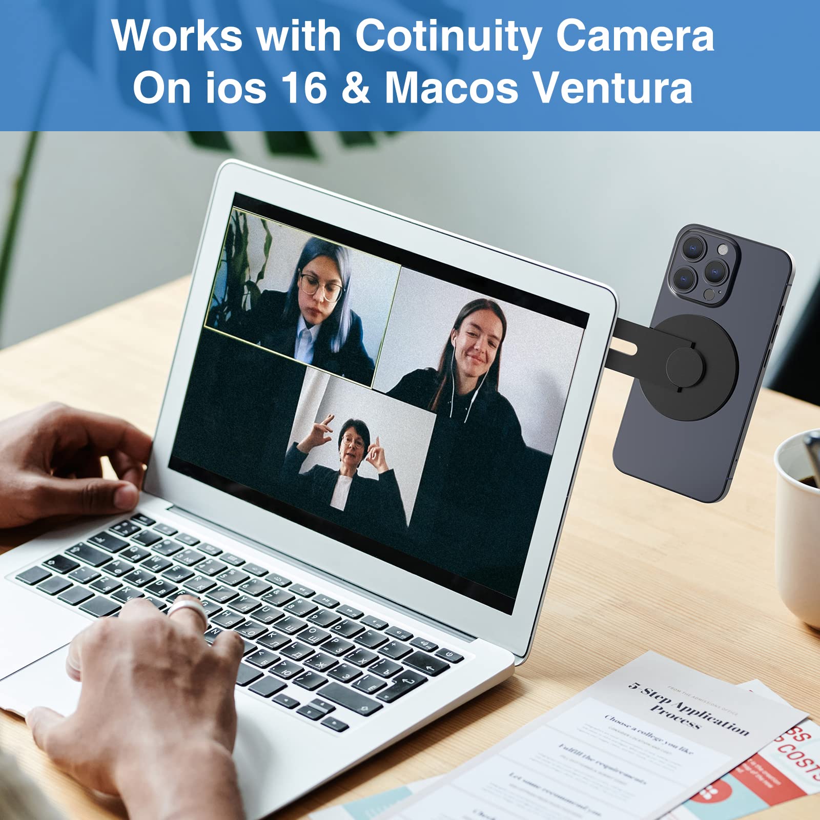Aerbeis Continuity Magnetic Laptop Phone Holder - 180° Adjustable Continuity Camera Mount Adapter Compatible with MagSafe, MacBook Mount Computer Monitor Expansion Bracket for Smartphone