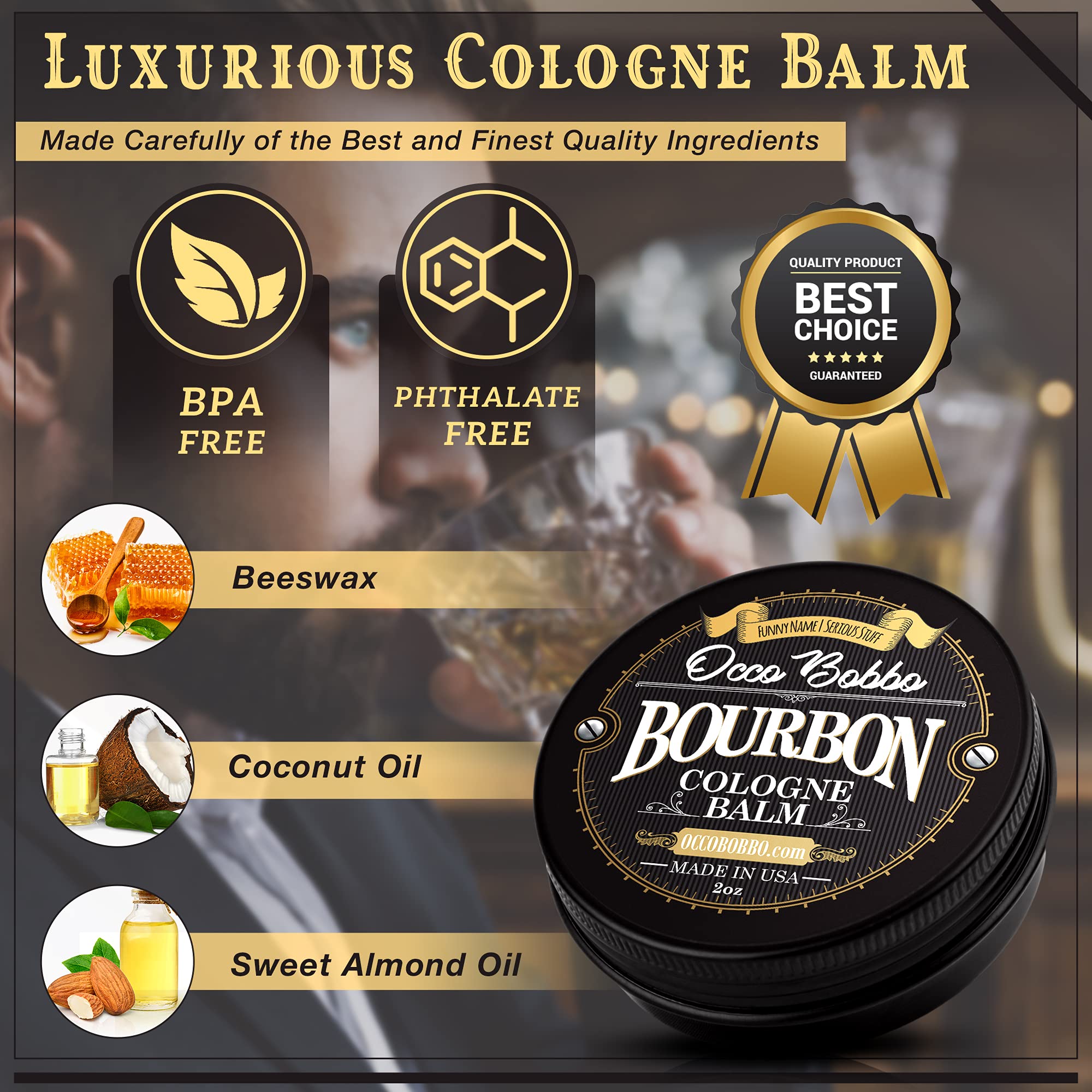 Occo Bobbo - Solid Cologne Bourbon and Sandalwood Scent. Solid Bourbon Cologne For Men - Men's Solid Cologne - 2 Ounce - Concentrated Balm. – A Smooth Blend Of Woody Oak Barrel