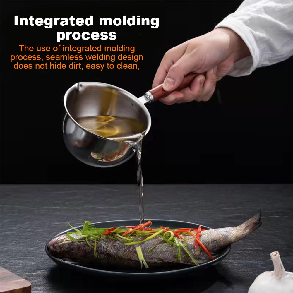 Butter Warmer Pot,Inside with clear scale Small Saucepan with Heat Resistand Wooden Handle and Dual Pour Spout Stainless Steel Small Milk Saucepan(size:300ml)