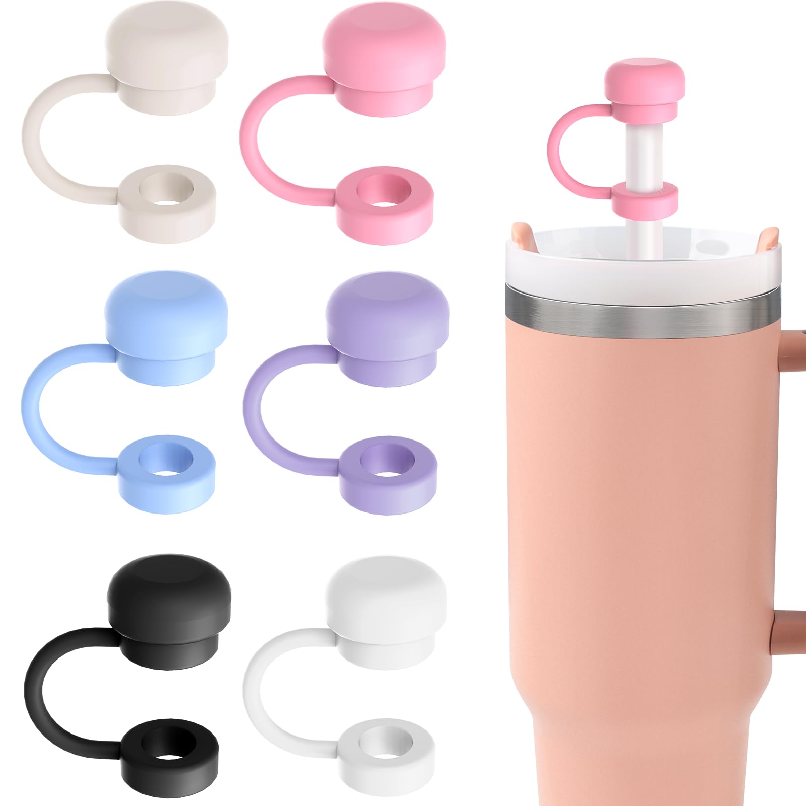 6PCS 10mm Straw Cover for Stanley Cup 40&30 Oz Accessories, Silicone Straw Covers Cap for Simple Modern 40 Oz, Reusable for Stanley Straw Topper for Tumblers, Yeti Straw Cap Straws Stopper (Colorful)