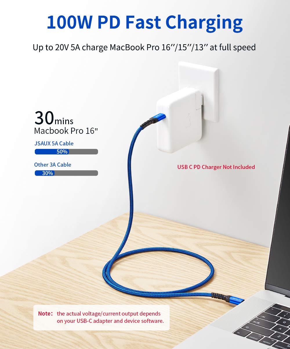 JSAUX USB C to USB C 3.1 Gen 2 Cable 10Gbps Data Transfer 3.3ft, 4K Video Monitor Video Cable 100W PD Fast Charging Thunderbolt 3 Compatible with MacBook Pro, MacBook Air, iPad Pro, Galaxy S2, Pixel