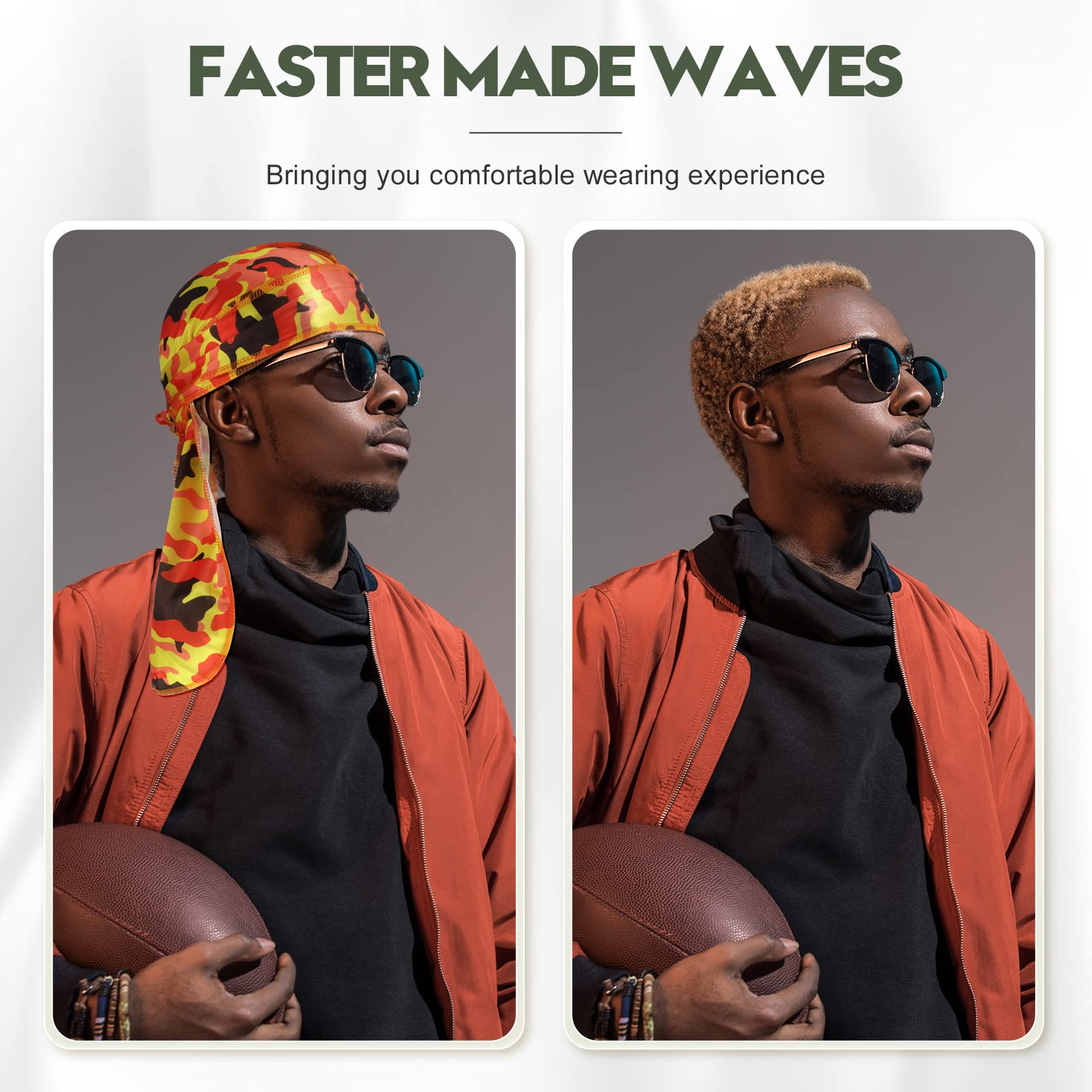 6 pcs Silky Durag with Long Tail and Wide Straps Colorful 360 Waves Doo Rags Durag Cap for Men and Women Hip Hop Rapper
