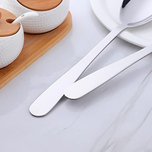 Mingcheng 12 Inches Stainless Steel Salad Server Sets with Salad Spoon and Fork, Cooking Utensils for Kitchen, Simple and Classic Dishwasher Safe(Silver)