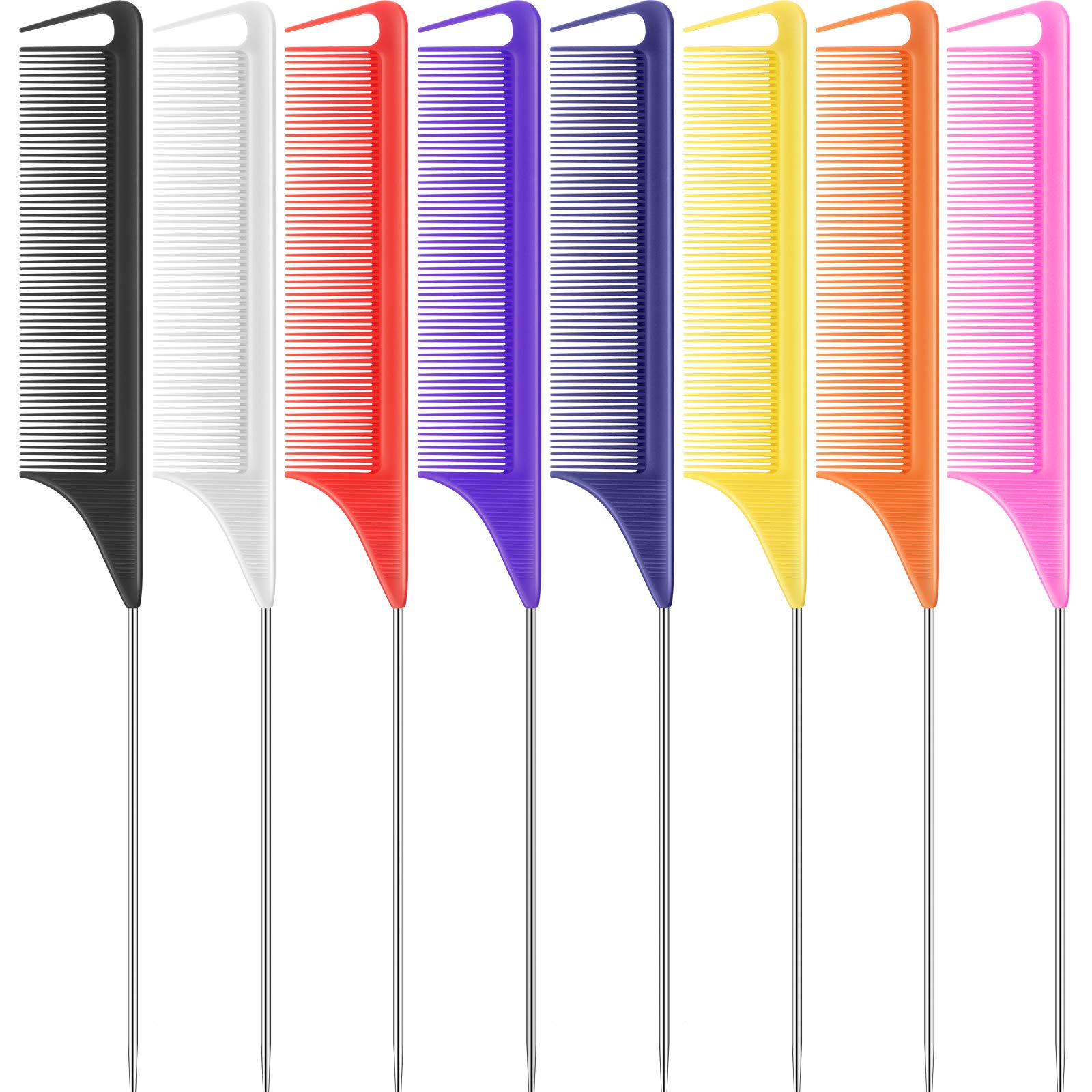 8 Pieces Pintail Comb Rat Tail Comb Hairdressing Styling Comb Anti-Static Heat Resistant Tail Comb Teasing Comb Parting Comb for Hair Salon Home Supplies, 8 Colors