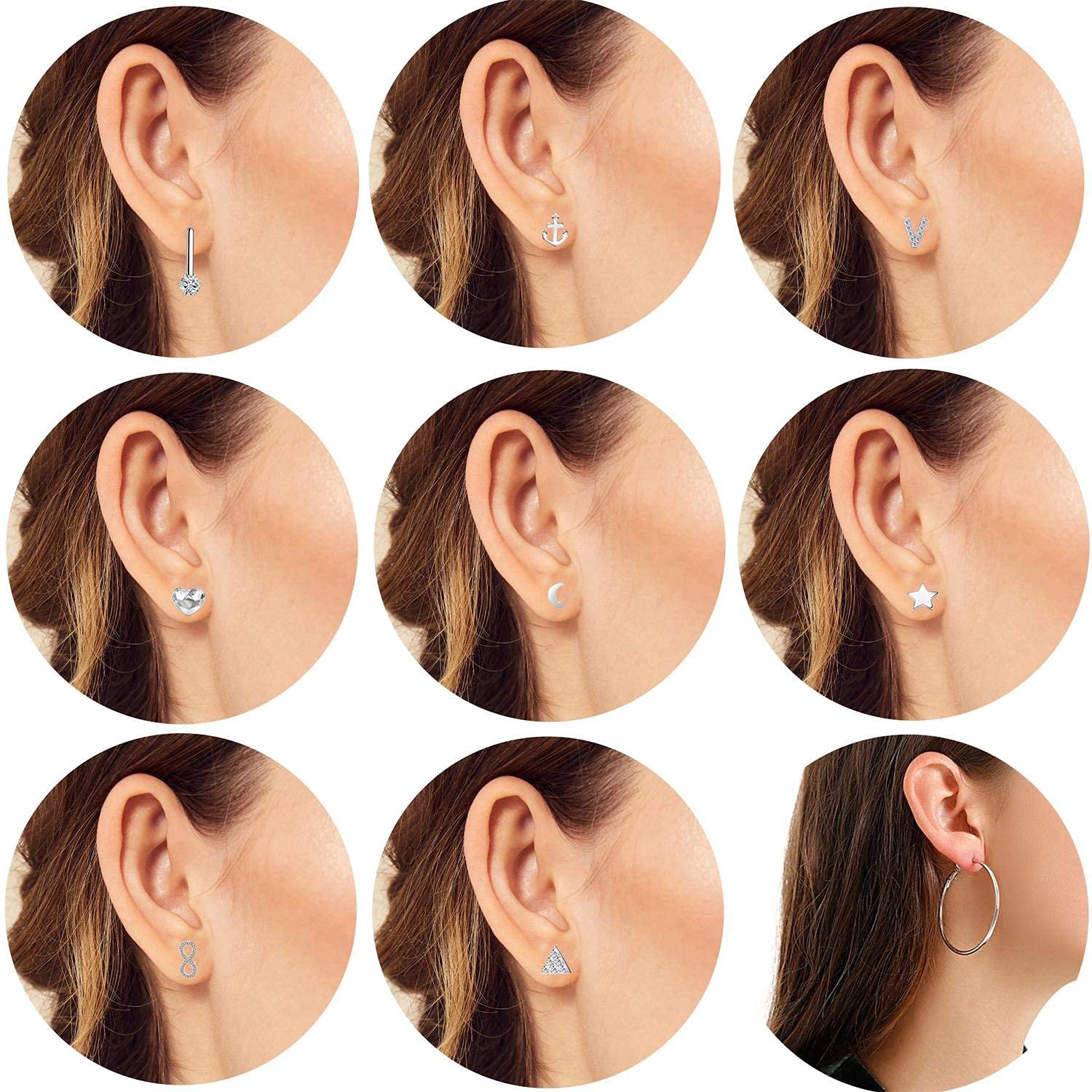 39 Pairs Assorted Multiple Stud Earrings set for Women Girls Simple Hoop earring set Cute Earrings Card Pack