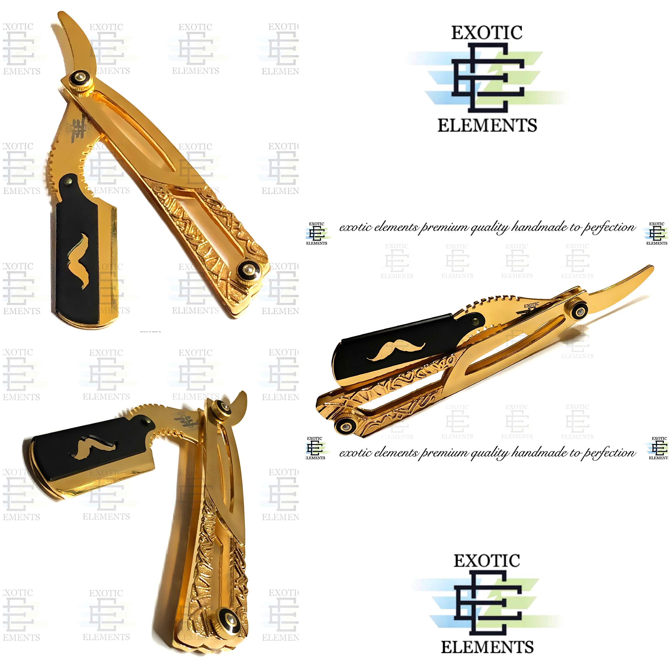 Gold Dipped Straight Edge Razor - Barber Shaving Double Edge Blade Cut Throat Folding Knife for Professional Salons Barbershops - All Purpose Shaver