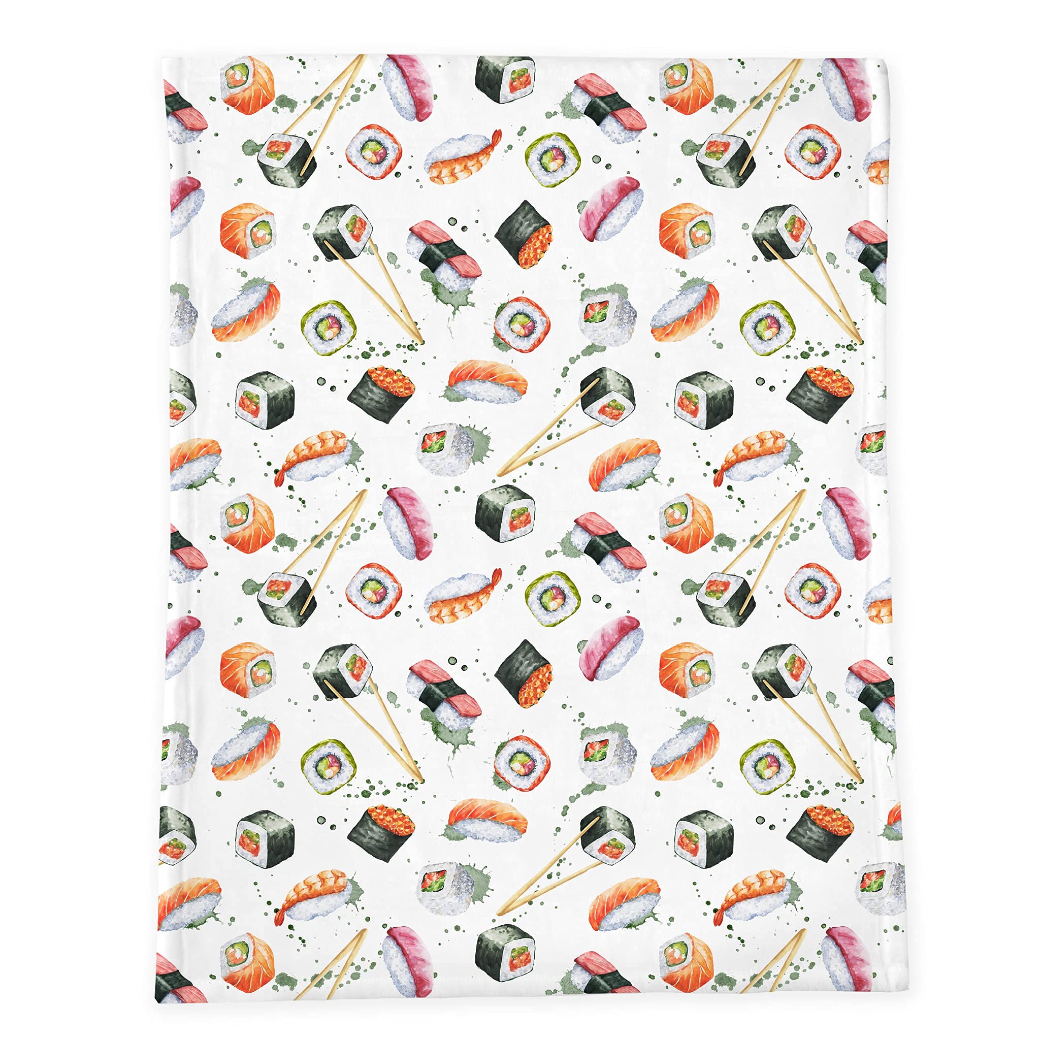 Sushi Baby Blanket | 30 x 40 Inches | Extra Soft Minky Fleece | Watercolor Design