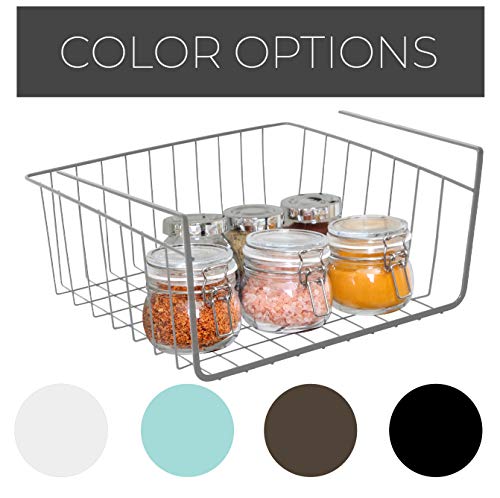 Smart Design Undershelf Storage Basket - Small - Snug Fit Arms - Steel Metal Wire - Rust Resistant - Under Shelves, Cabinet, Pantry, and Shelf Organization - 12 x 5.5 Inch - Charcoal Gray