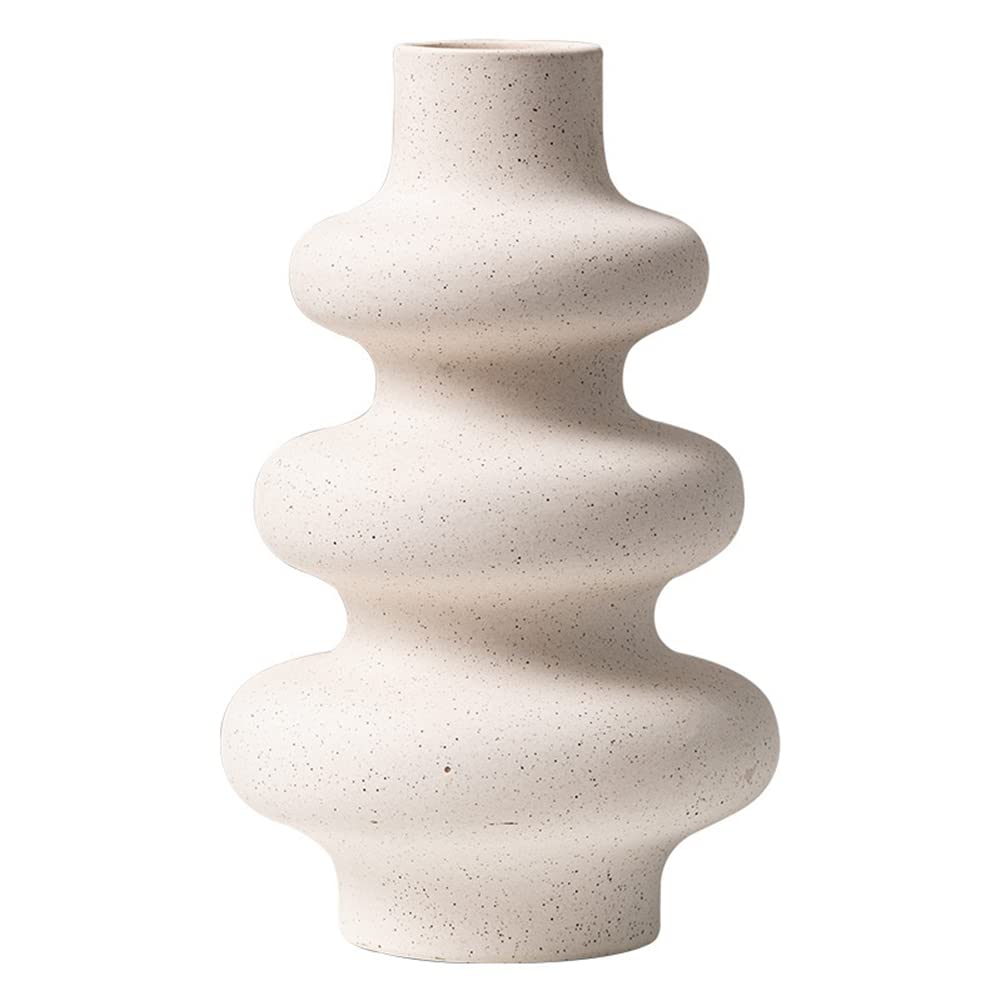 Camisin Ceramic Vase Beige Plant Pot Home Decor Flower Arrangement Garden Living Room Office Desktop Decoration Crafts