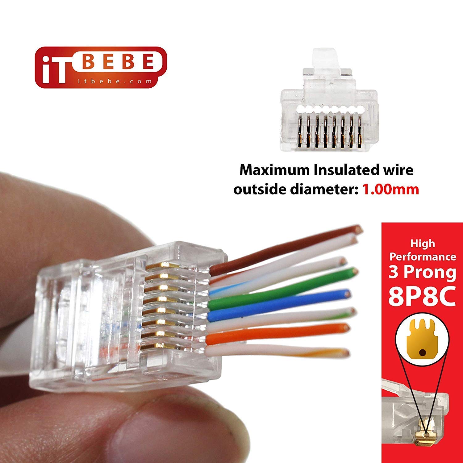 ITBEBE Gold Plated 100 Pieces End Pass Through RJ45 Cat5 Cat5e Connector by itbebe (Cat5/5e 100 Pieces)