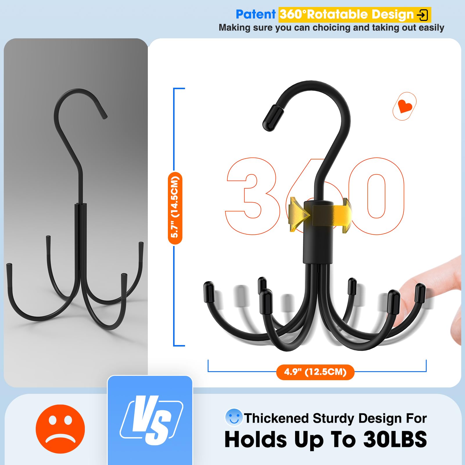 Ulimart Belt Hanger 2 Pack 12 Hooks Belt Hanger for Closet,Belt Organizer with 360 Degree Rotation,Closet Organizer and Storage for Hanging Belt,Purse,Hats,Ties,Scarves,Camisoles,Tank Top(Black)