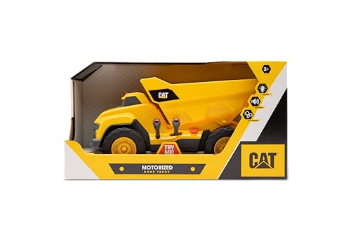CAT Construction Toys, Motorized Dump Truck Toy, 6 Unique Sounds, 2 Motorized Functions, Lights & Sounds, Includes 3 AA Batteries.