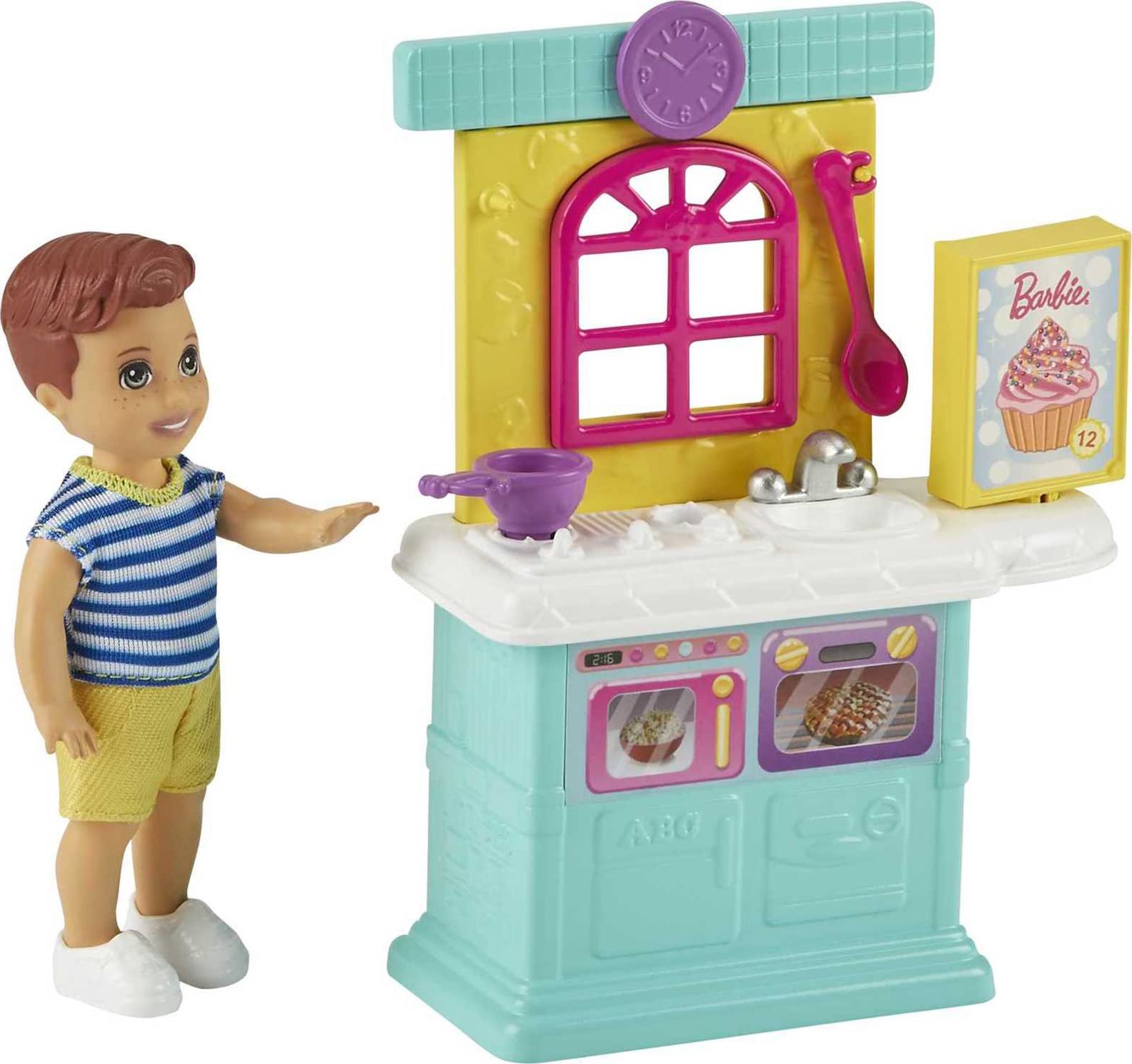 Barbie Skipper Babysitters Inc. Accessories Set with Small Toddler Doll & Kitchen Playset, Plus Dessert Mix Box, Bowl & Spoon, Gift for 3 to 7 Year Olds, White