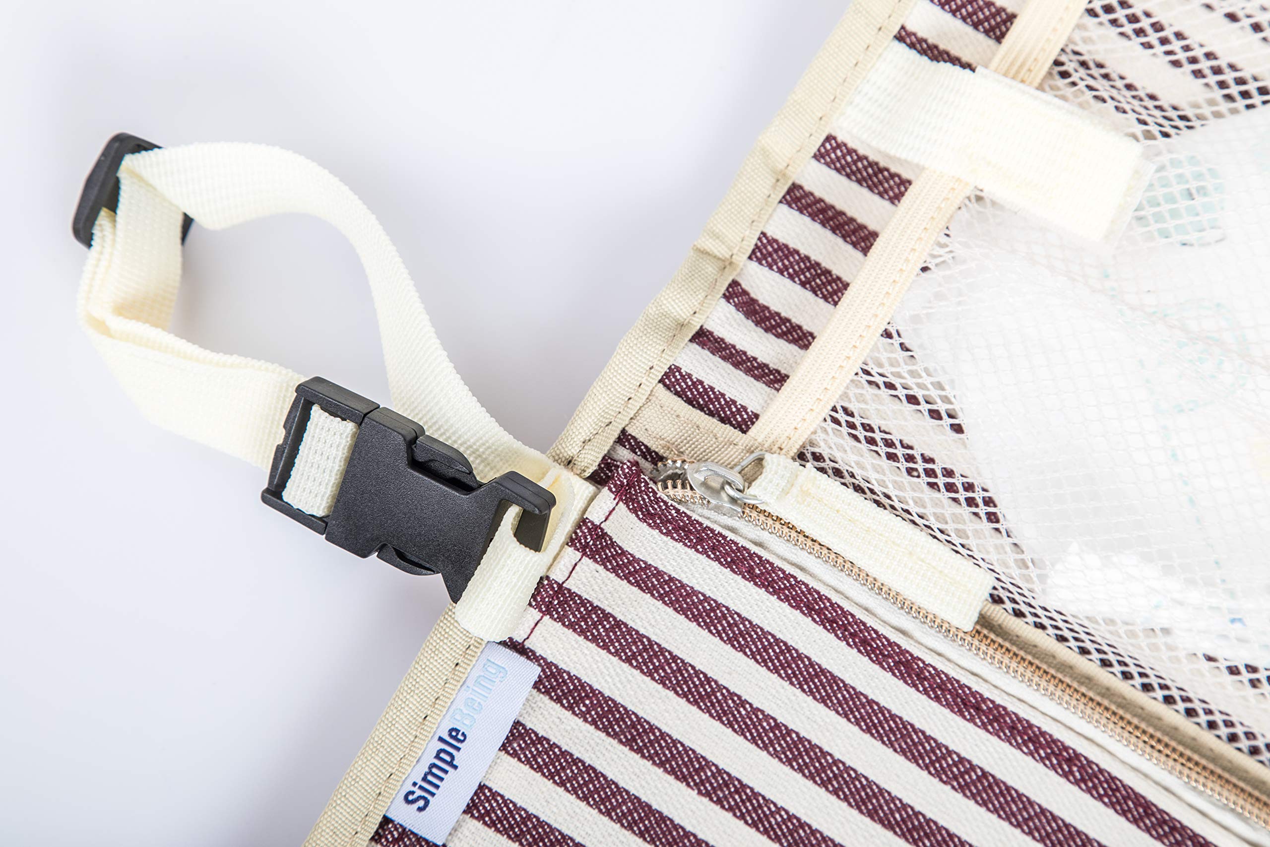Simple Being Portable Changing Pad, Travel Diaper Canvas Clutch Mat, Diaper Bag Essential with Storage Pockets for Wipes and a Supportive Foam Head Pillow Padding (Red Stripe)