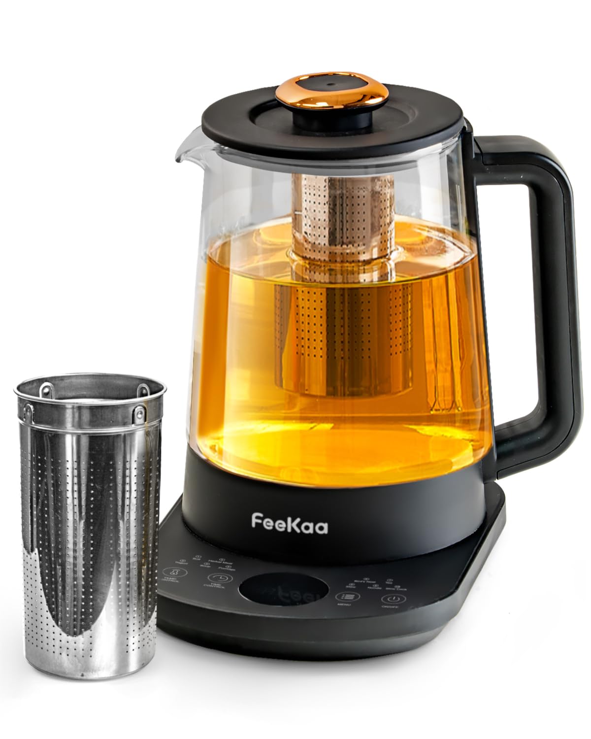 Feekaa Electric Tea Kettle, Tea Pot with Removable Infuser for Loose Leaf Tea, Tea Maker with Time &Temperature Control, Glass Health Pot, 10 Menus Tea/Coffee/Milk/Yogurt, 1.5L, Black