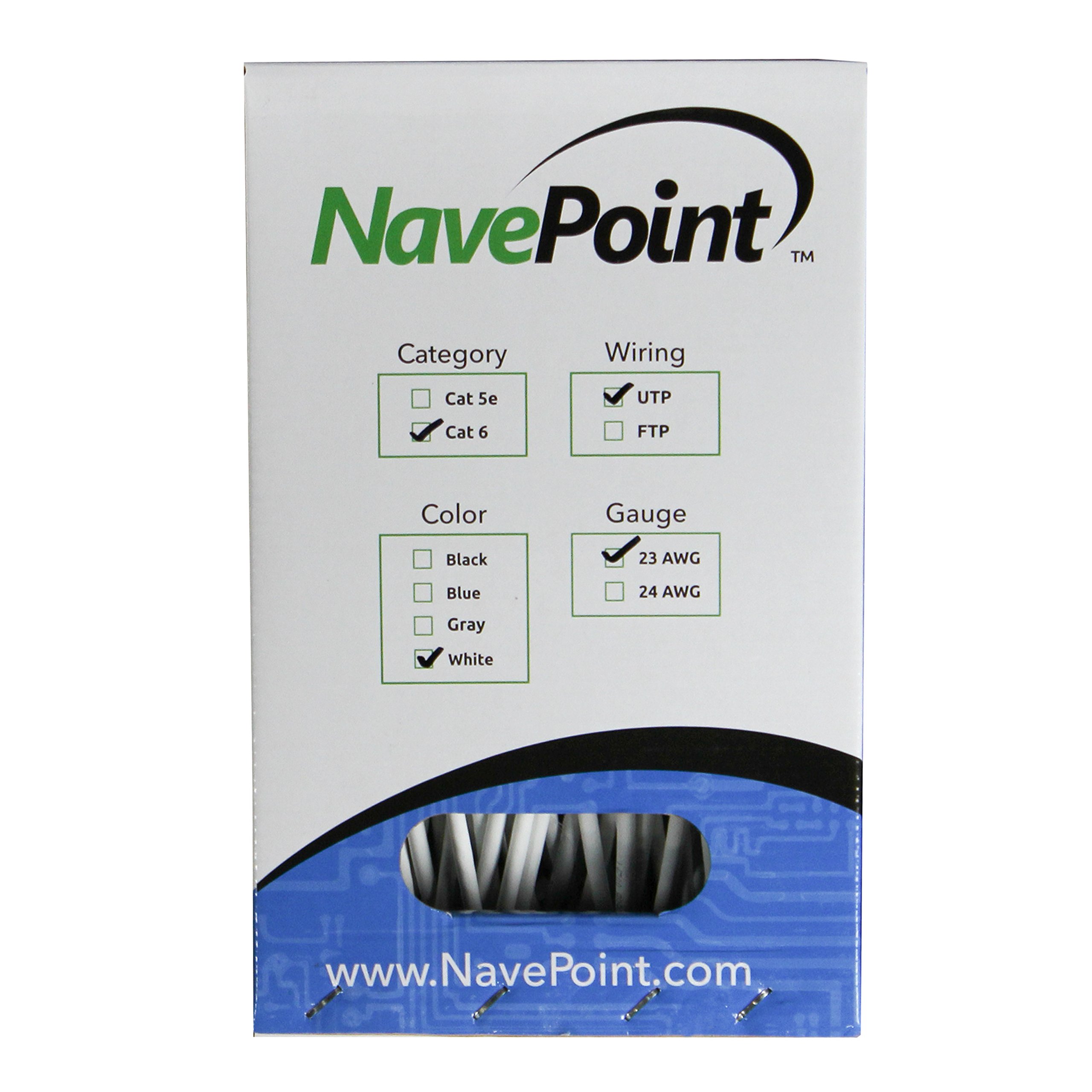 NavePoint CAT6 Ethernet Cable - CCA Bulk CAT6 Cable 500ft Ethernet Cable, 550MHz, 23AWG 4 Pair, Unshielded Twisted Pair (UTP), Solid White