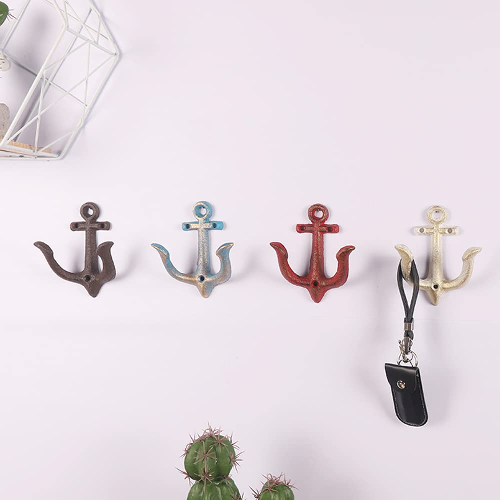 lemonadeus Cast Iron Nautical Anchor Wall Hooks Coat Hooks Rack,Coastal Decorative Wall Mounted Antique Chic Metal Keys Towel Coat Hooks Hanger (4 PCS)