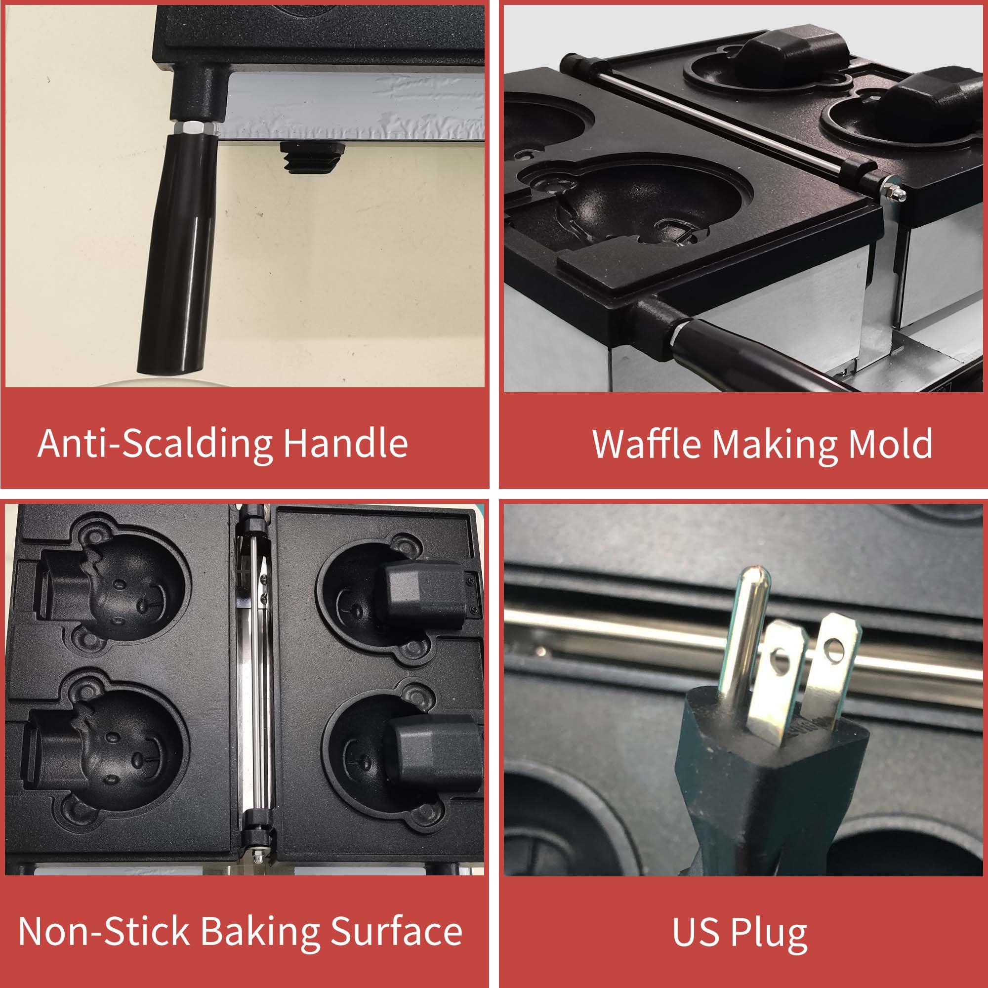 Generic Yovtekc 2PCS Open Mouth Bear Shaped Waffle Maker, Electric Ice Cream Bear Waffle Maker, Commercial Waffle Maker Machine for Restaurant Snack Bar, Non-Stick Inner 1600W 110V, 35*41*32cm