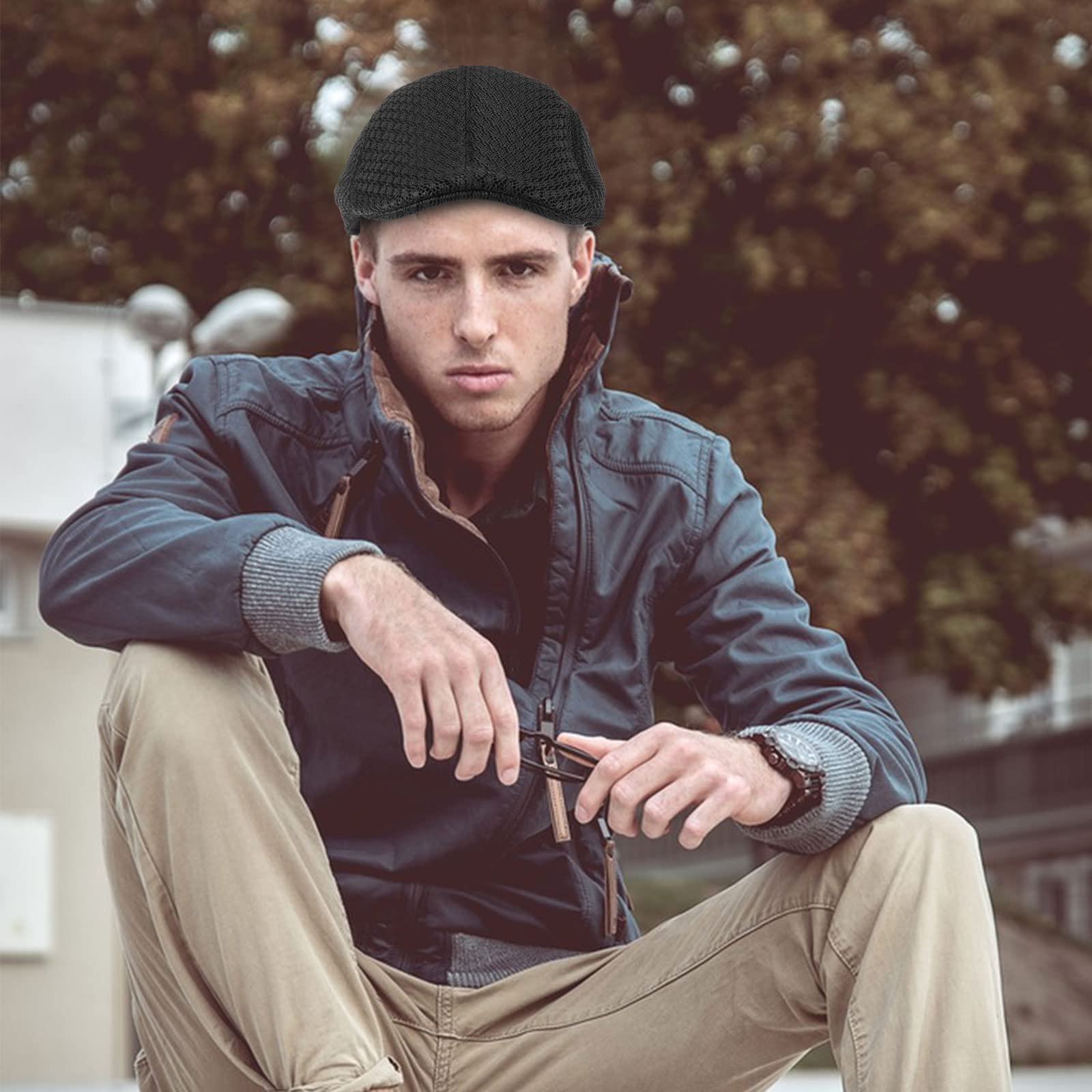5 Pack Newsboy Hat for Men Mesh Summer Flat Cap Ivy Gatsby Cabbie Beret Cap Driving Hunting Hat with Elastic Sweatband (5Pack-Multicolor 1)