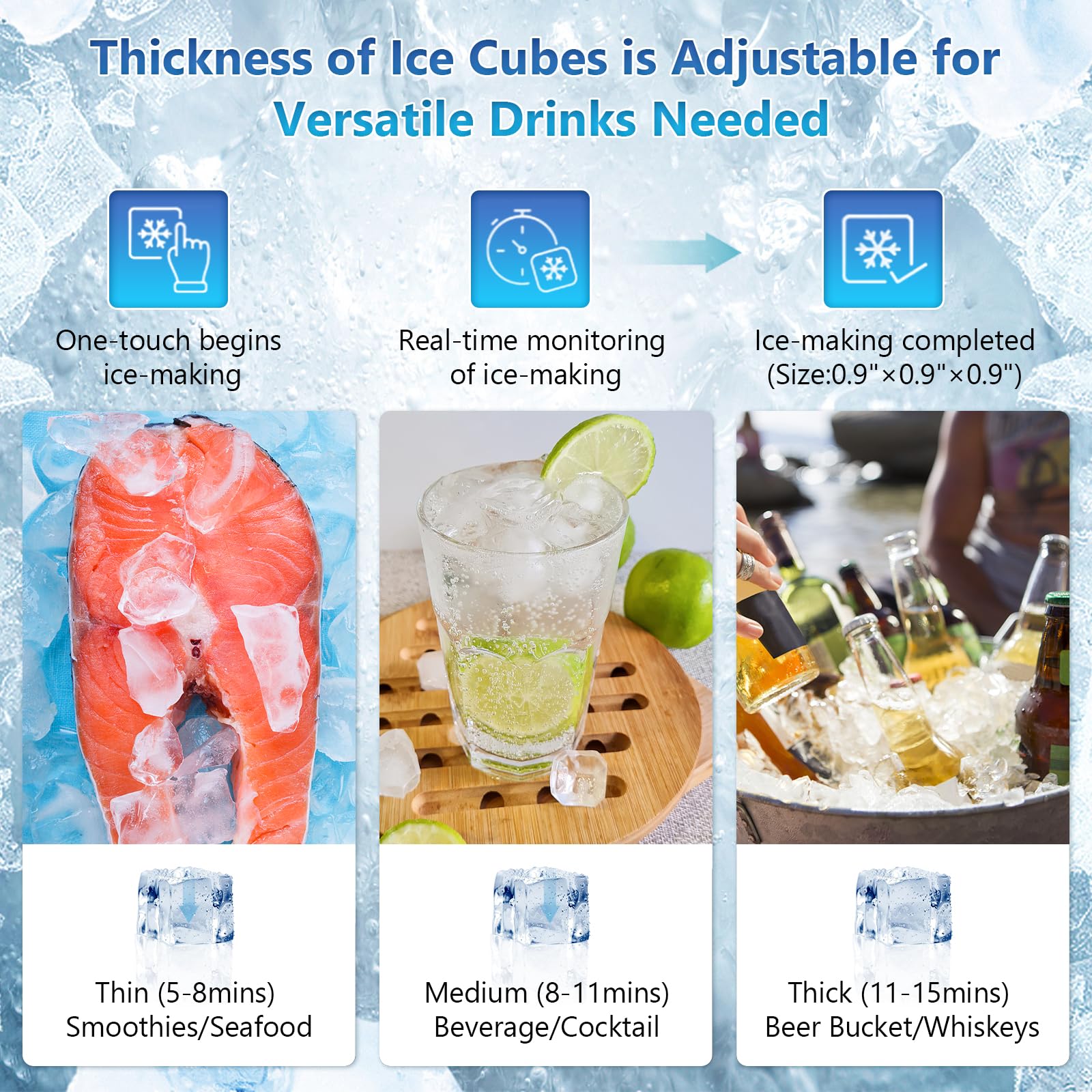 Commercial Ice Maker 350Lbs/24H, 1000W Stainless Steel Ice Machine with 310Lbs Ice Storage Bin, Free-Standing Ice Maker with LCD Panel Auto Operation, Industrial Ice Machine for Business