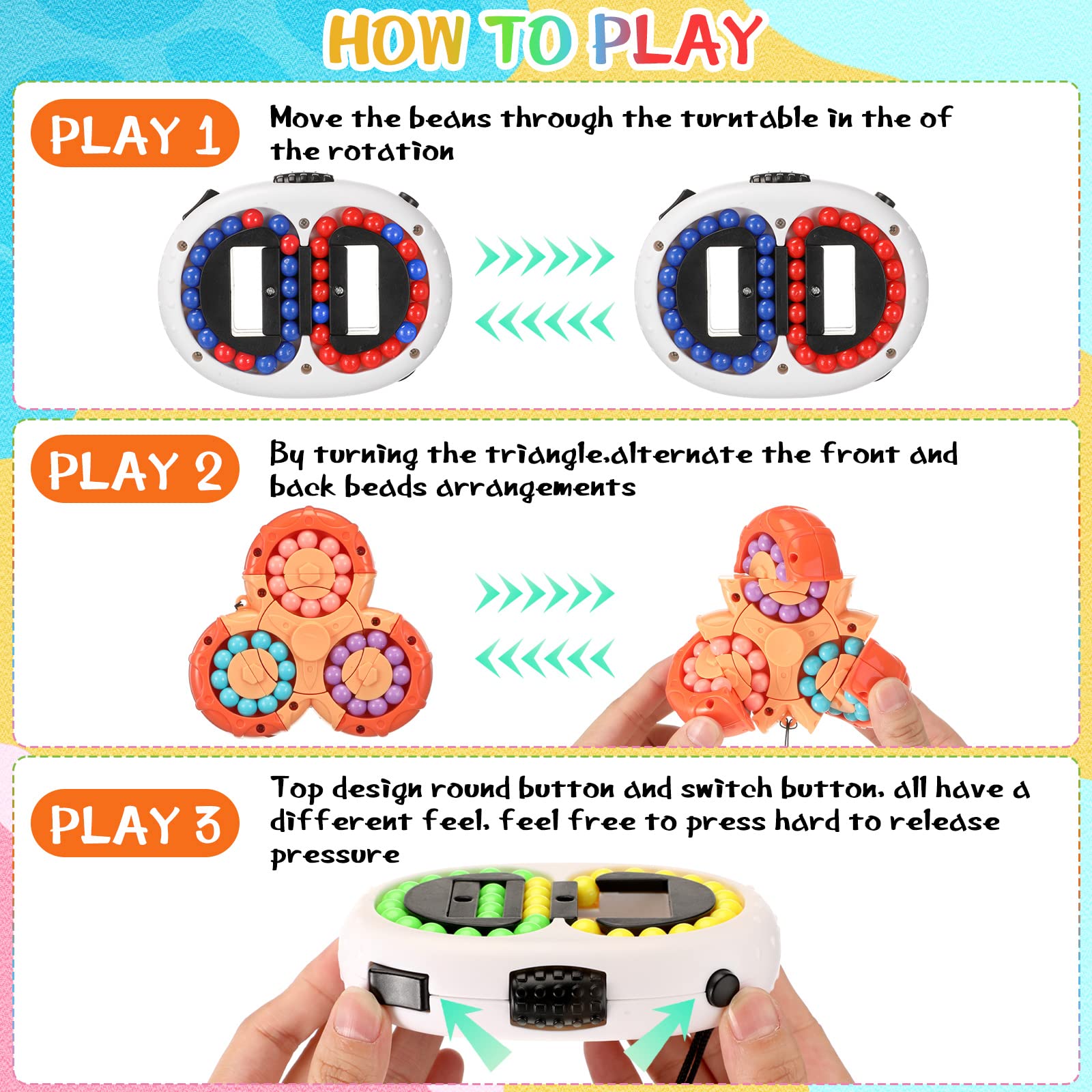 4 Pcs Rotating Bean Toys Set, Spinner Toys 2 in 1 Learning and Education Rotating Bean Cube Puzzle Stress Relief Gift for Kid Boy Girl Student Birthday Gift Classroom Prize(Cute)