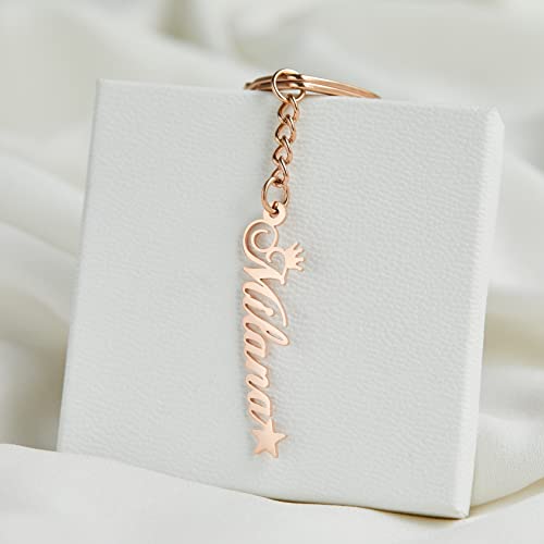 Custom Name Keychain Personalized, Stainless Steel Gold Plated Dainty Engraved Letters Personalized Key Chain,womens (Silver)