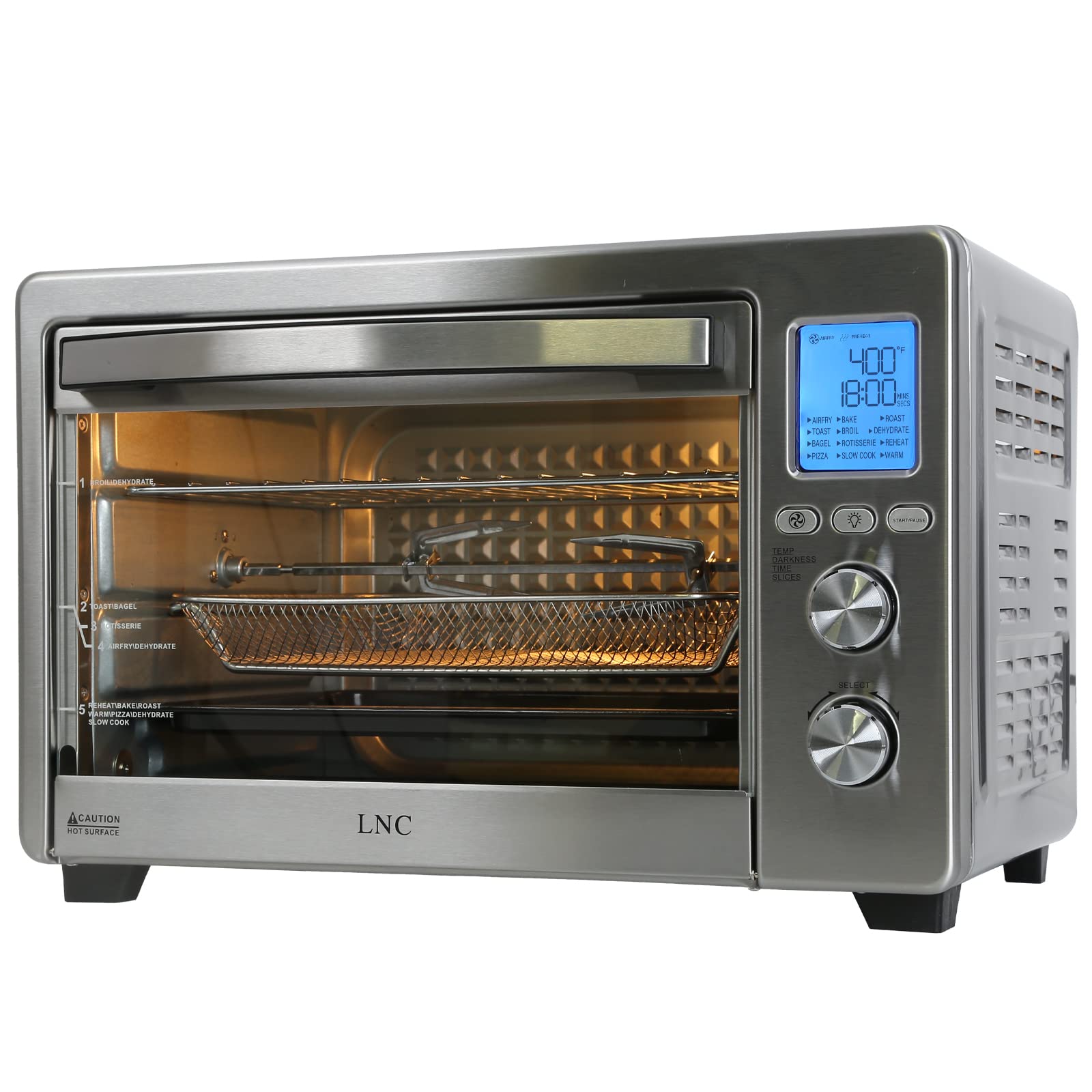 Air Fryer Oven, 34QT Extra Large 1750W Toaster Oven Air Fryer Combo, 12” Pizza Convection Oven Countertop, 12-in-1 Large Rotisserie Oven with 4 Accessories, Stainless Steel, Silver