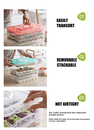 TIAN CHEN Refrigerator Organizer Bin, Plastic Food Storage Containers with Lid, 3-Layer, BPA free, Stackable Food Organizer Keeper for Snack, Vegetables, Meat, Fish, Bacon(green)