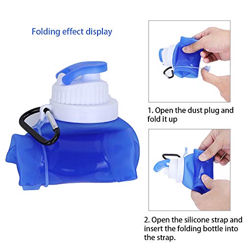 Collapsible Water Bottles(2 Count), MCOMCE Foldable Water Bottles for Travel & Collapsable Water Bottle with Clip for Backpack, Portable Silicone Water Bottle, Collapse Water Bottles for Travel