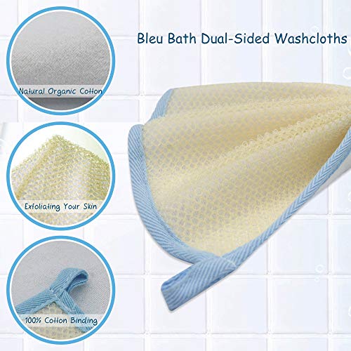 Bleu Bath (6 Pack) Dual-Sided Exfoliating Skin Towel Natural Terry Body Cloth Scrubber Premium Sturdy Loofah Towel Soft and Buffing Wash Cloth White for Either Oil or Dry Skin