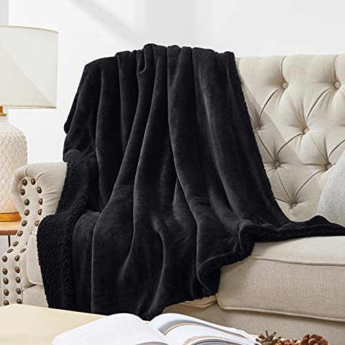 Walensee Sherpa Fleece Blanket (Twin Size 60βx80β Black) Plush Throw Fuzzy Super Soft Reversible Microfiber Flannel Blankets for Couch, Bed, Sofa Ultra Luxurious Warm and Cozy for All Seasons
