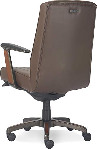 La-Z-Boy Bennett Modern Executive Lumbar Support, Rich Wood Inlay, High-Back Ergonomic Office Chair, Bonded Leather, Brown 26D x 26.25W x 39.75H in