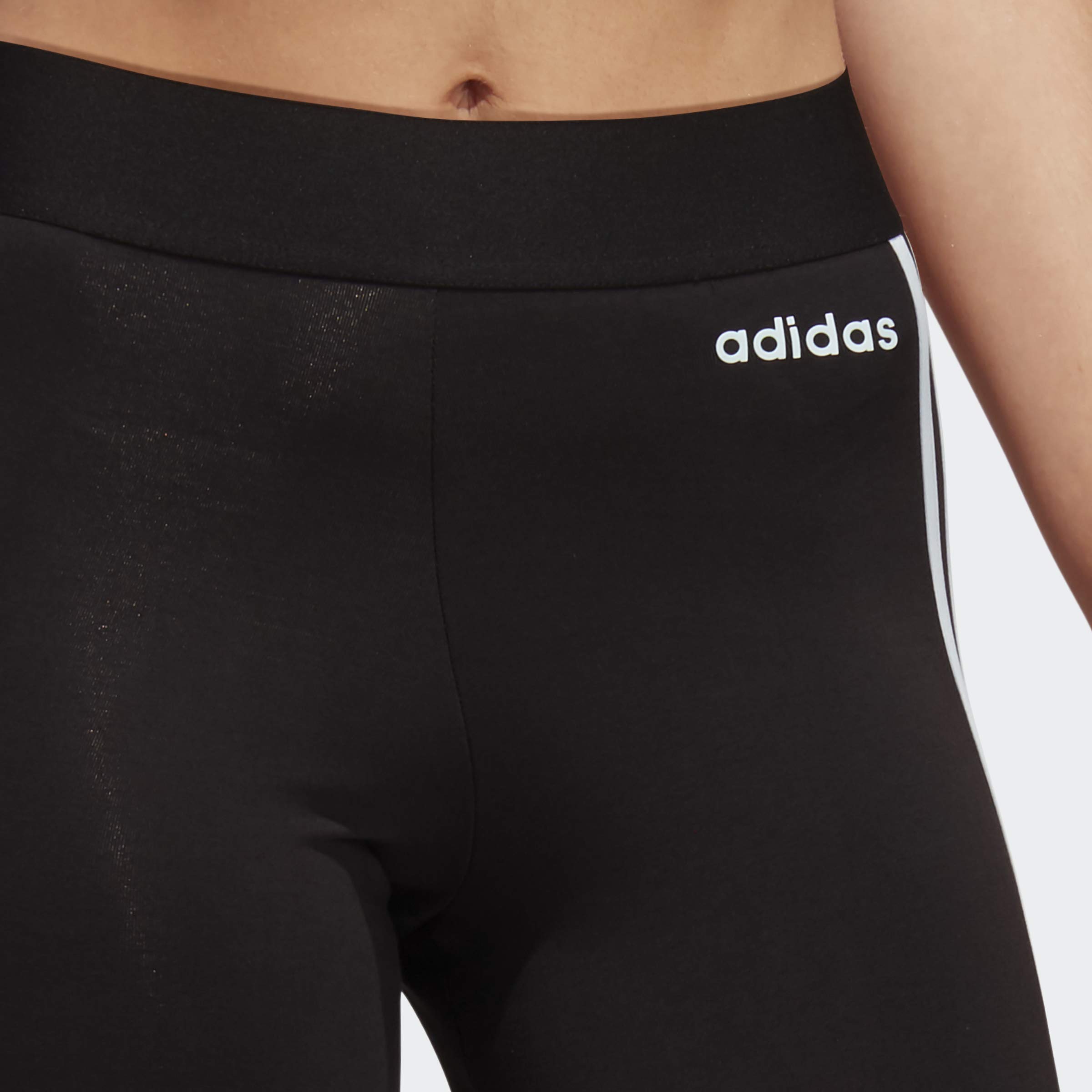 adidas Female Essentials 3-Stripes Tights, Black/Sky Tint,XL